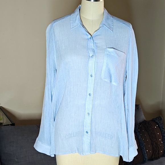 Express | Tops | Express Light Blue Striped Sheer Flowy Button Down Shirt | Poshmark